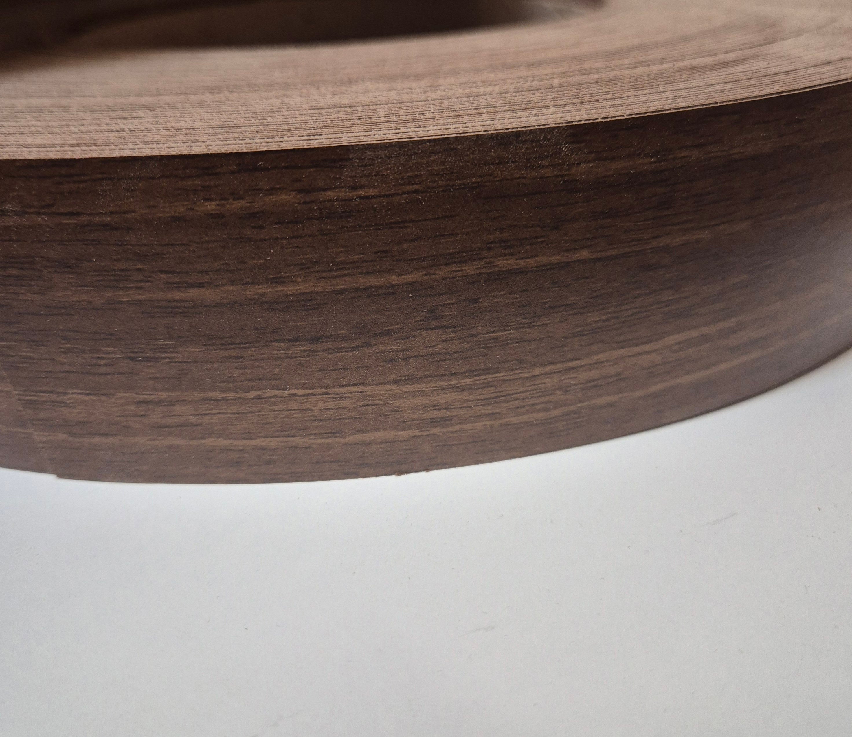 50mm wide Tobacco walnut effect melamine edging tape. Iron on pre-glue ...